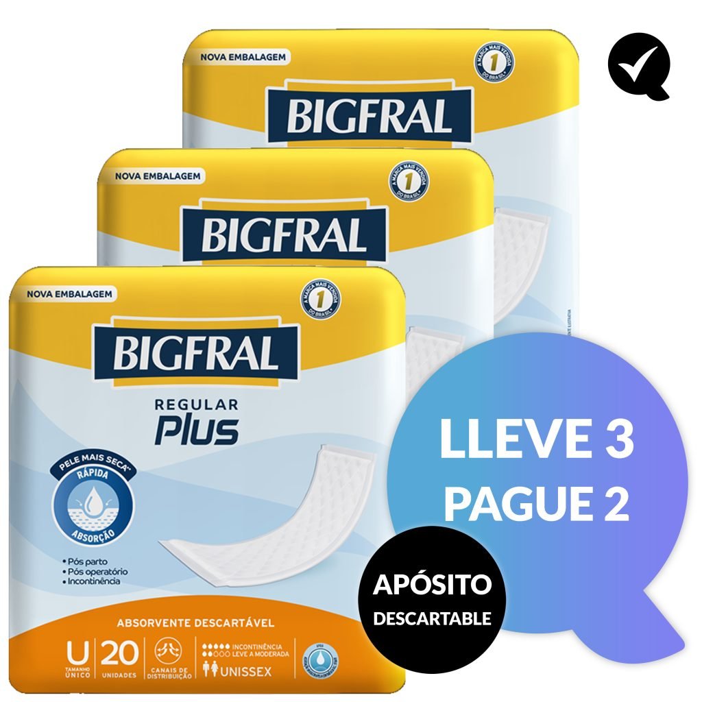 60 Apósitos Absorbentes Bigfral Regular Plus Talle Único – Qualify